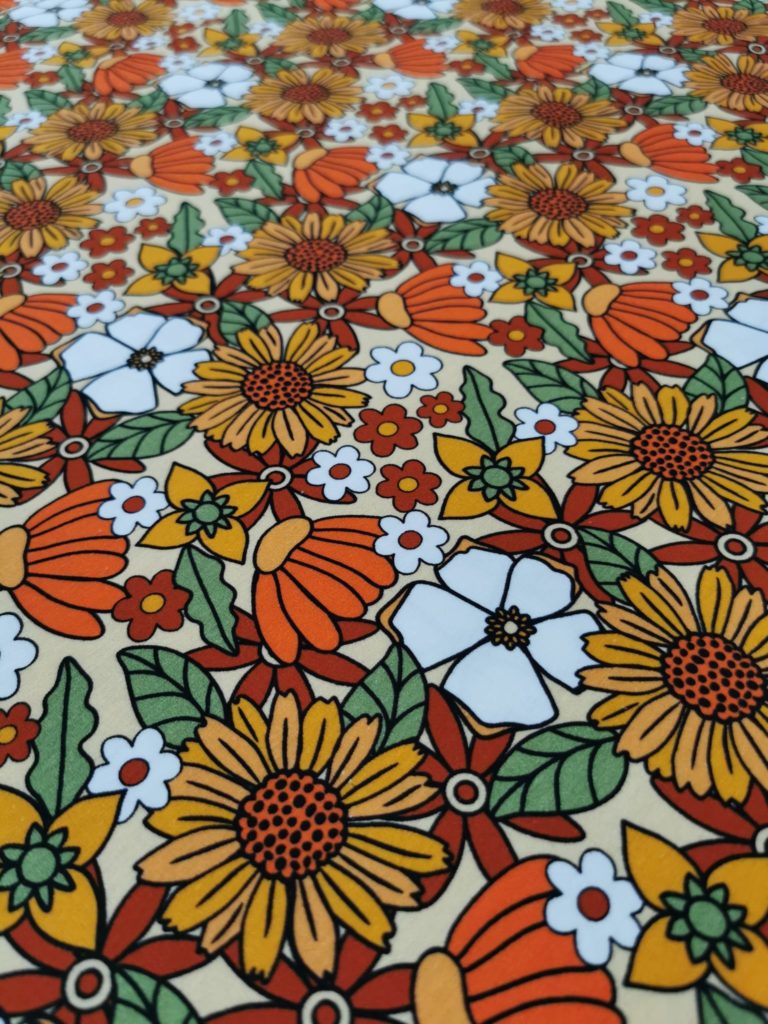 Retro Flowers Jersey Fabric £16.50pm - UKStretchFabrics