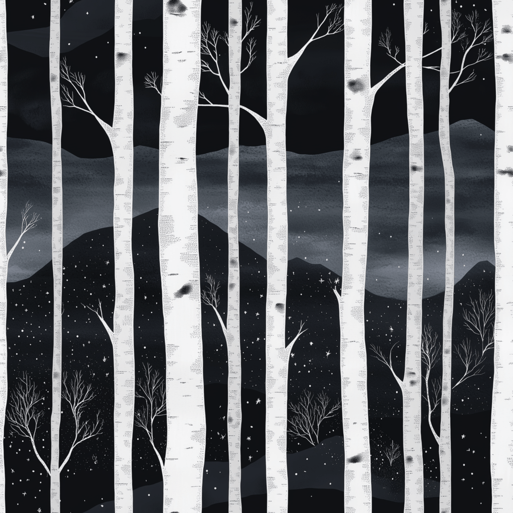 Monochrome Birch Tree French Terry Fabric £18pm - UKStretchFabrics